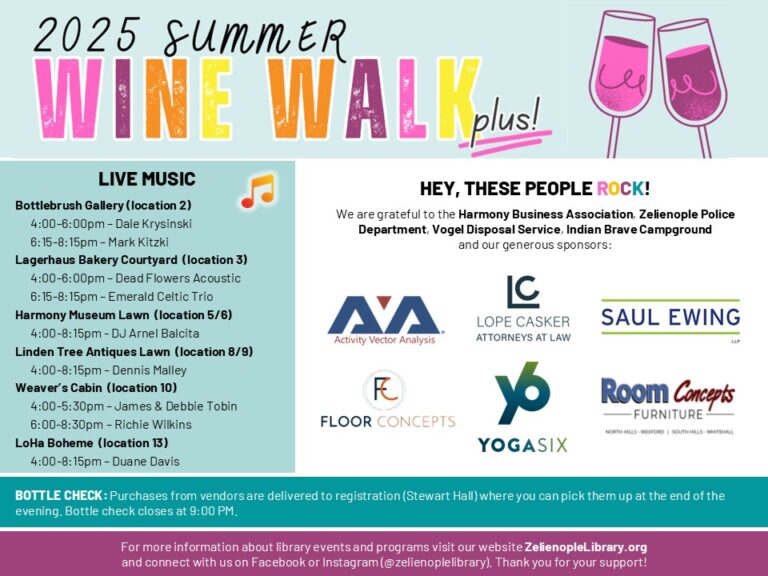 2025 Wine Walk Plus! Event Guide – Zelienople Library